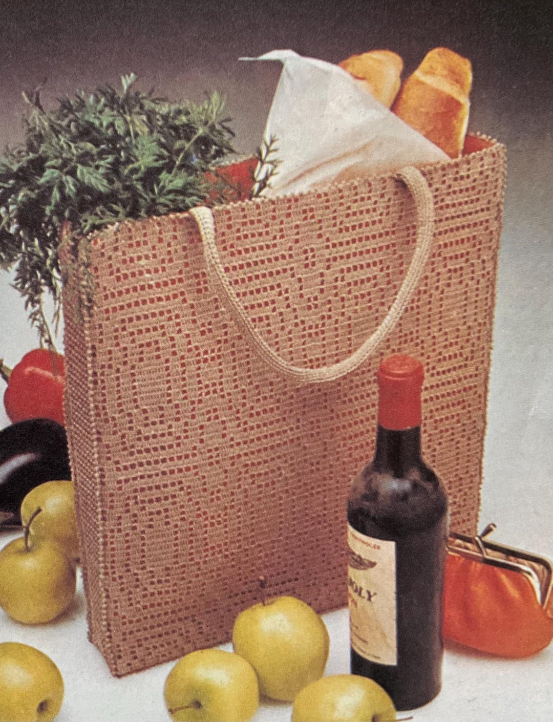 Vintage Filet Crochet Grocery Tote Pattern: Retro Market Bag (PDF ...