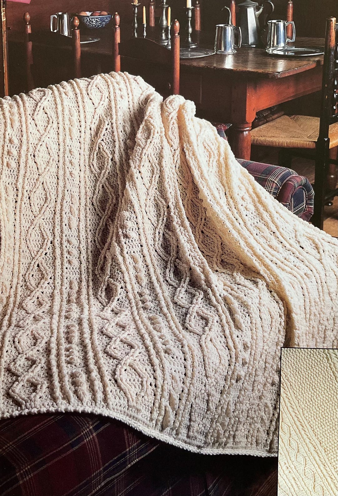 Aran Afghan Crochet Pattern | Vintage Cable Stitch Blanket | Heirloom ...