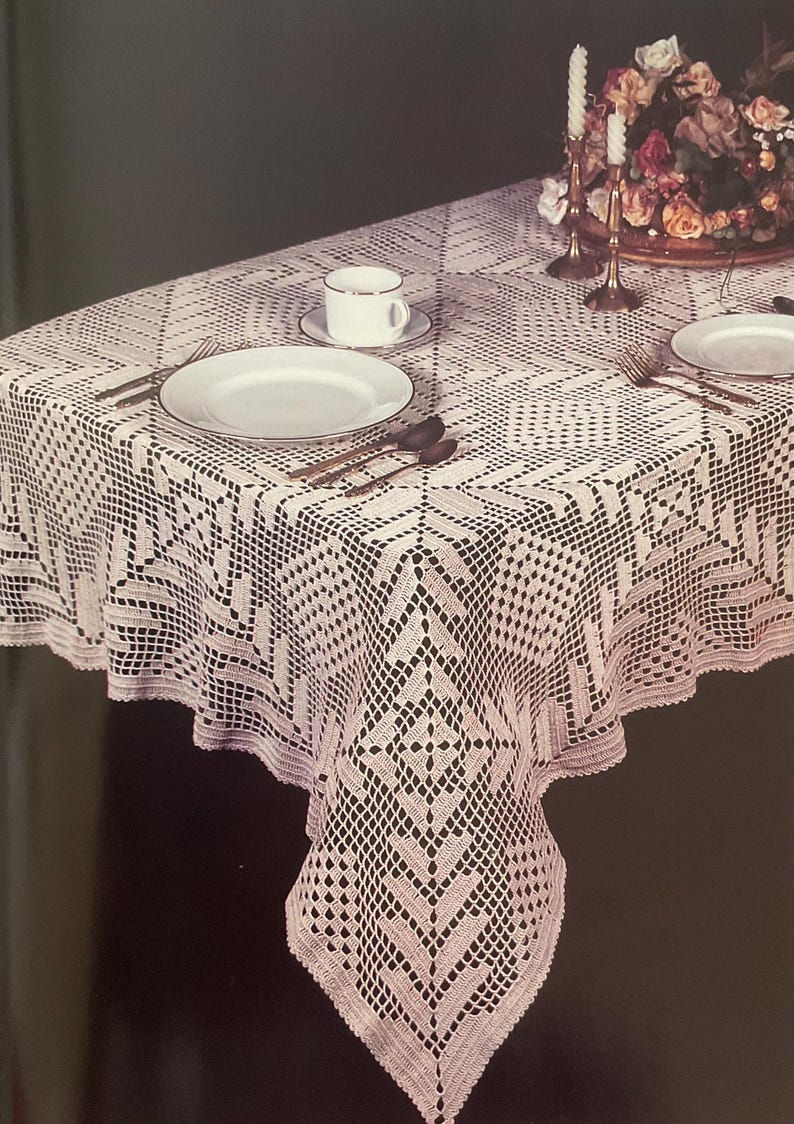 Vintage Filet Crochet Granny Square Tablecloth Pattern: Vintage Lace ...