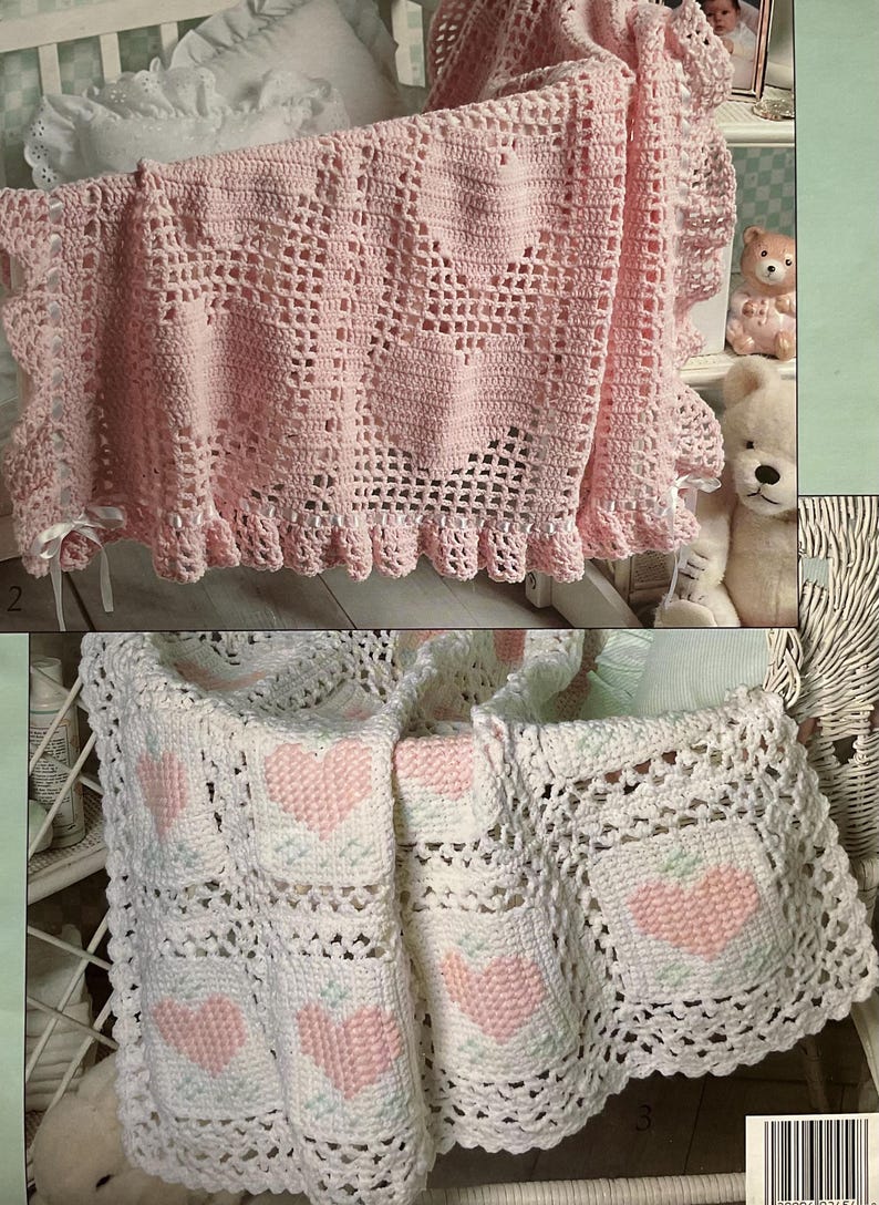 Heart Baby Afghan Crochet Patterns Vintage Blanket Designs Digital
