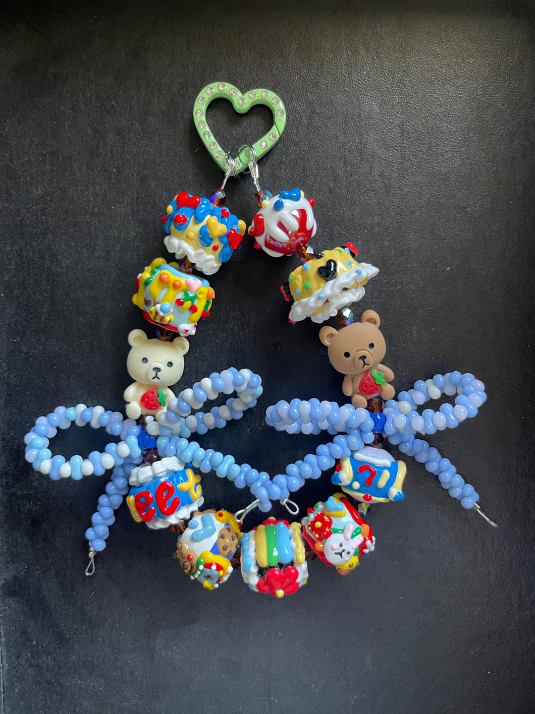 Hand Painted Bead Keychain Pooh Bear Teddy Bear Beads Keychains Bag ...