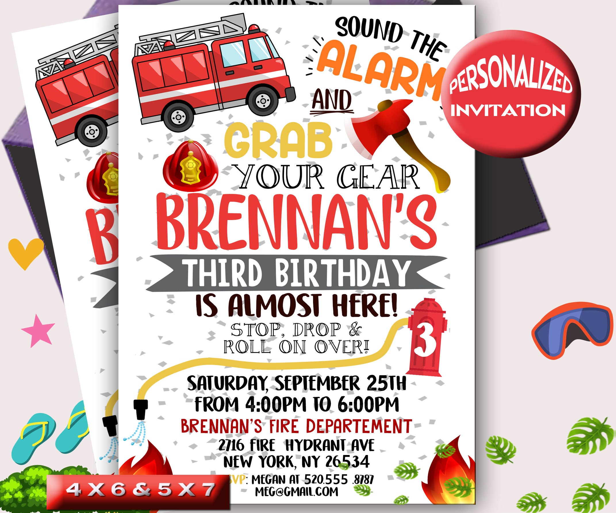 Paper Paper & Party Supplies Fire Engine Party Fire Truck Invitation ...