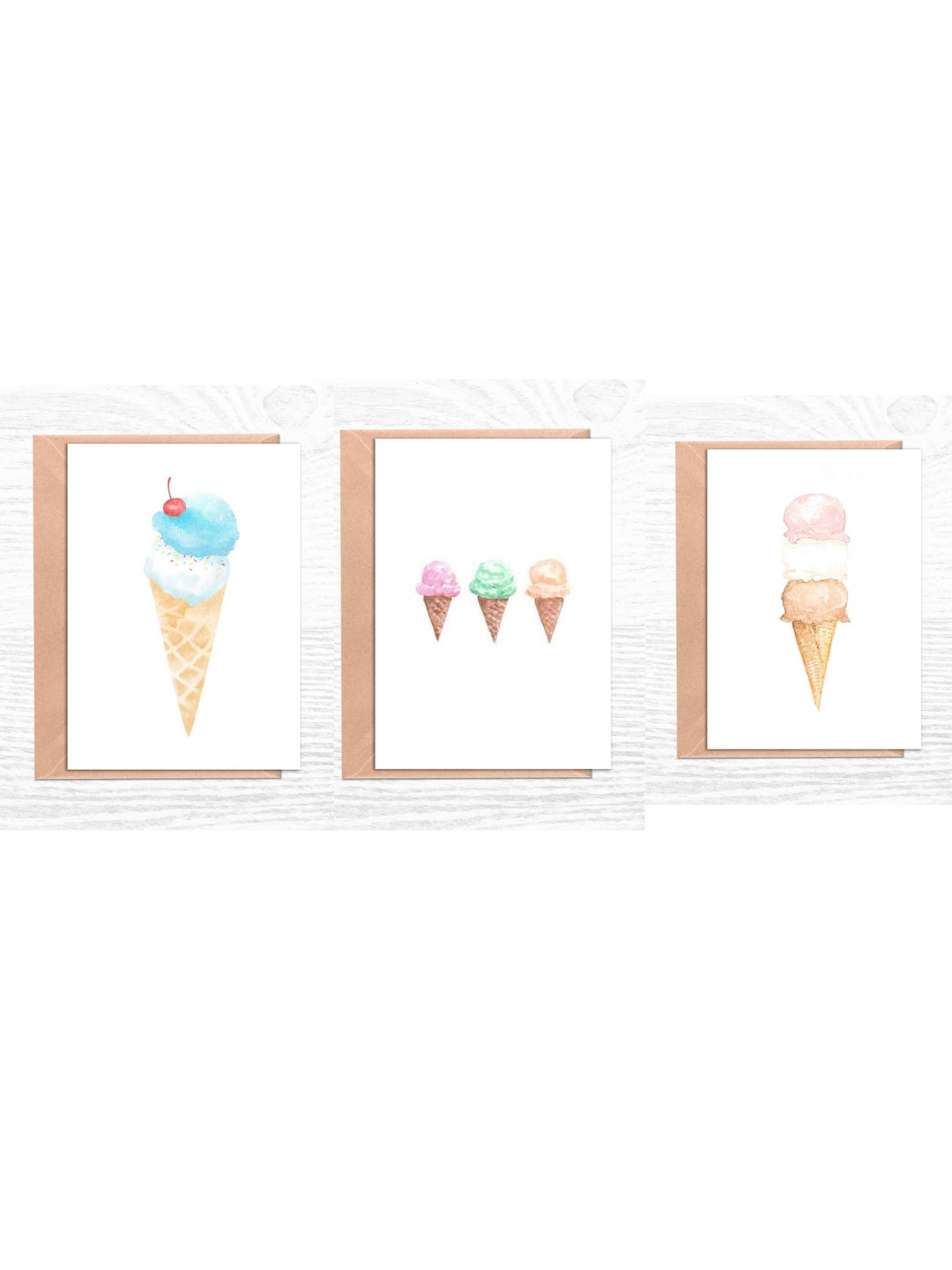 3 PACK; Ice Cream Card; Watercolor Cards; Watercolor Ice Cream; Ice ...