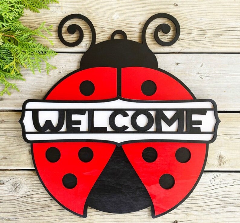 Ladybug Door Hanger Ladybug Welcome Door Hanger Ladybuh Hey - Etsy
