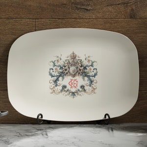 Monogrammed Platter With Elegant Crest | Couple Initials Monogram ...