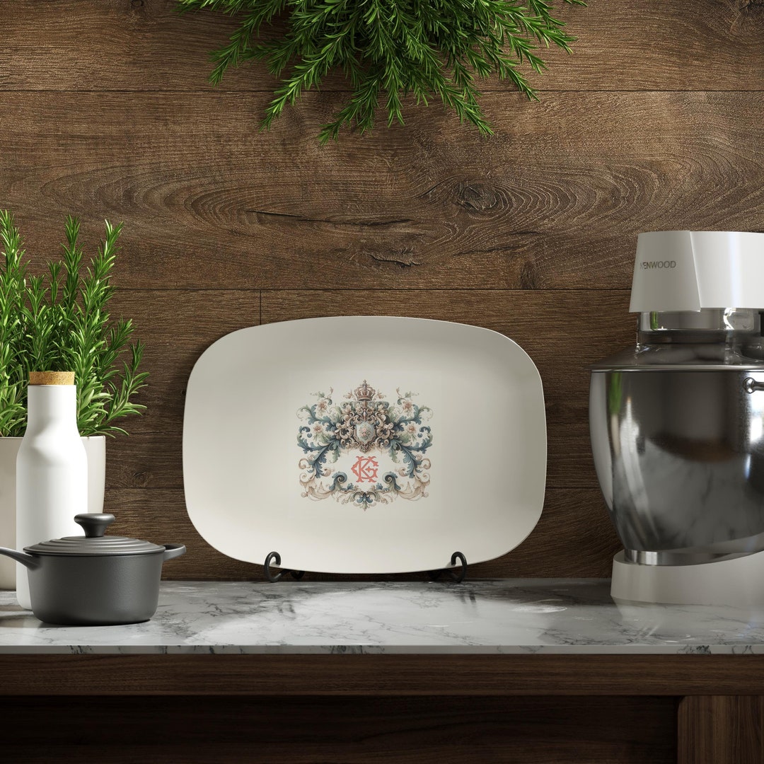Monogrammed Platter With Elegant Crest | Couple Initials Monogram ...