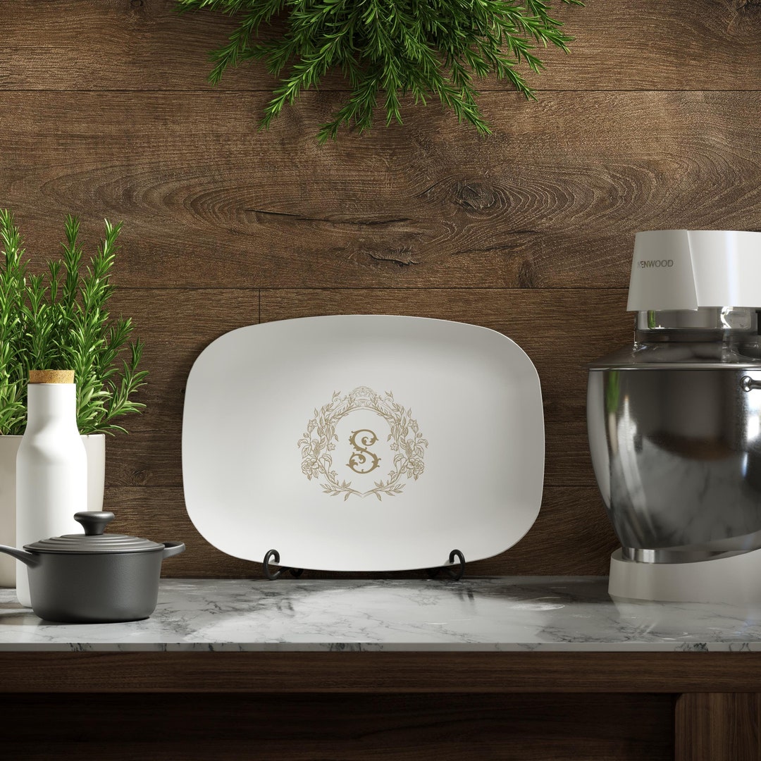 Custom Gold Crest & Monogram Platter | Luxury Monogrammed Serving Tray ...