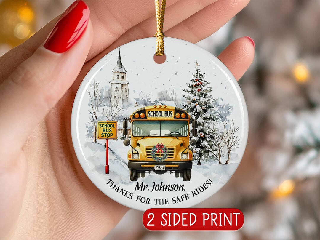 Personalized School Bus Driver Ornament – Winter Scene, Ceramic ...