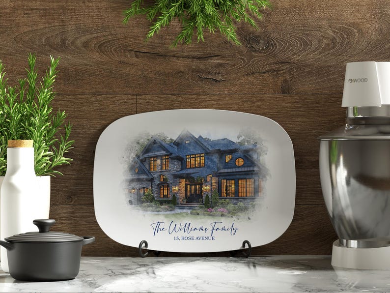Custom Watercolor House Portrait Platter – Personalized Keepsake Tray ...
