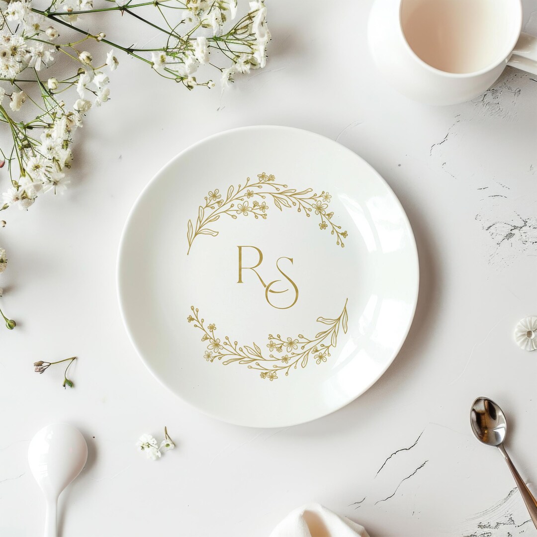 Two-letter Monogram and Wreath Wedding Plate | Personalized Wedding ...