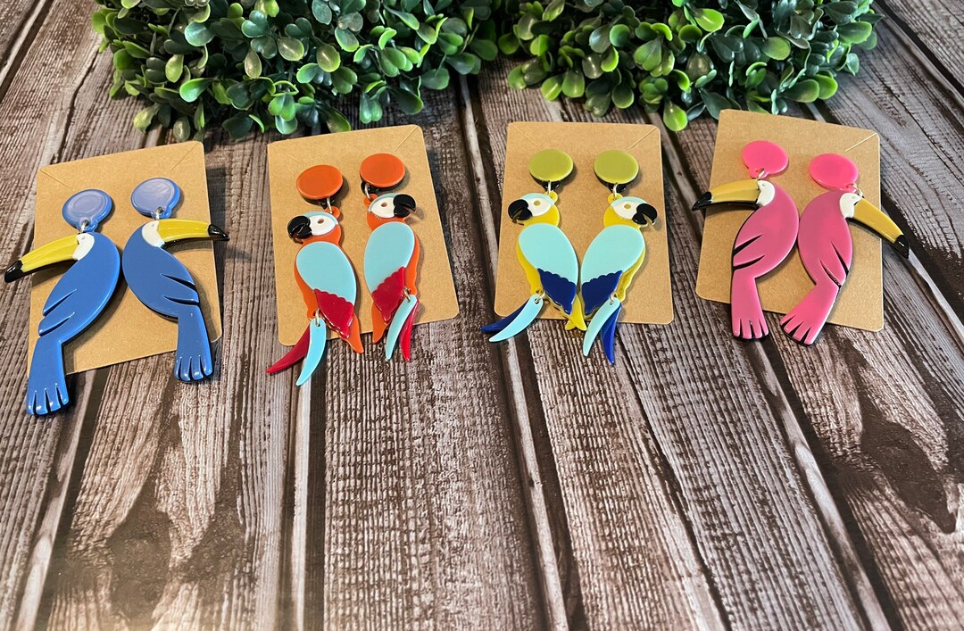 Jumbo Parrot and Toucan Earrings, Bird Earrings , Animal Earrings ...
