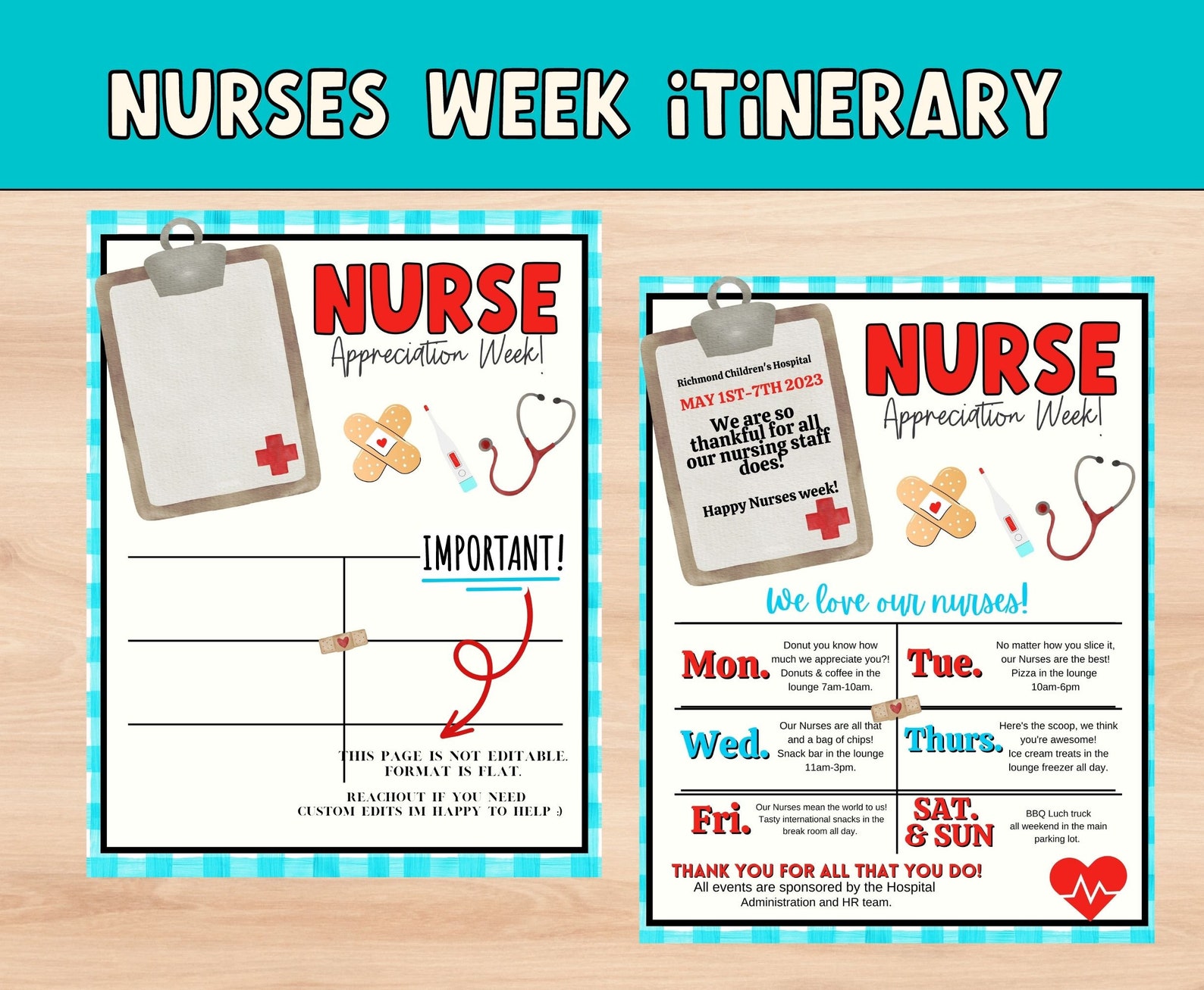 Nurses Appreciation Week Itinerary. Nurse Appreciation Sign. Nurse Gift ...
