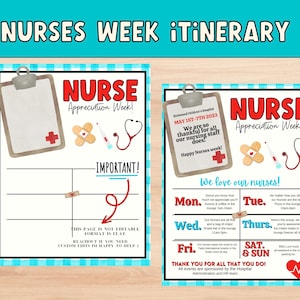 Nurses Appreciation Week Itinerary. Nurse Appreciation Sign. Nurse Gift ...