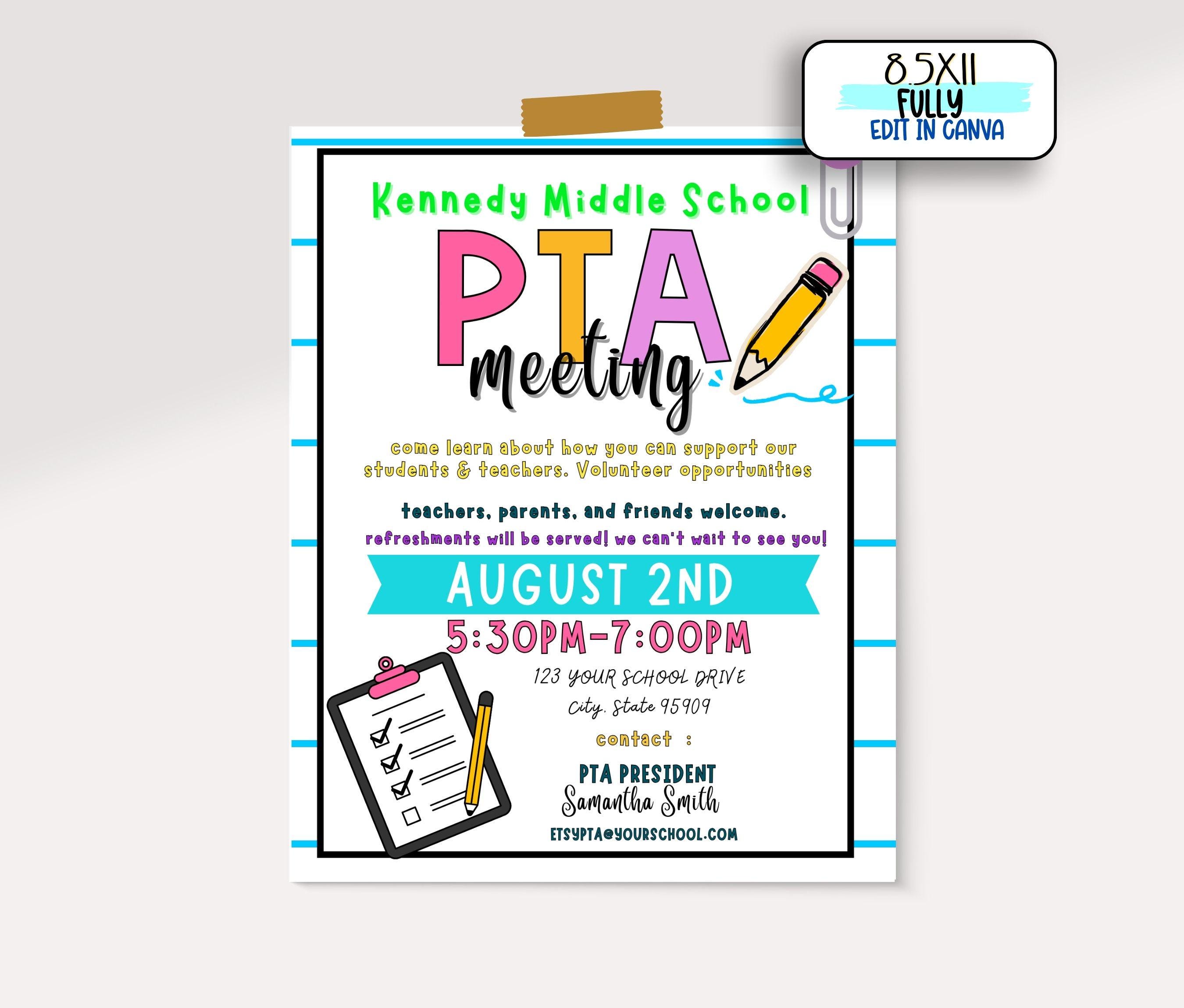 Editable Spring PTA Meeting Flyer Template (digital Download) - Etsy