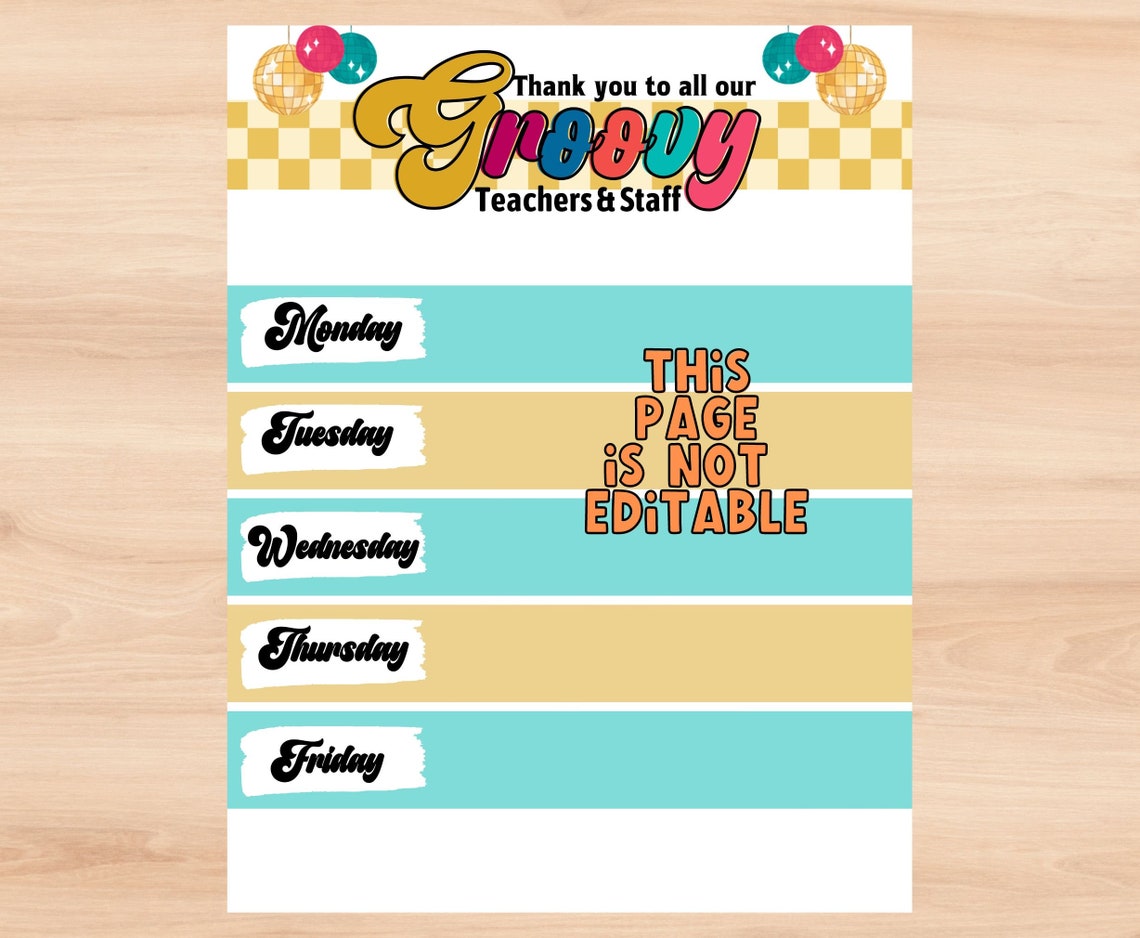 Groovy Retro Teacher Appreciation Week Itinerary. Flyer Template for ...