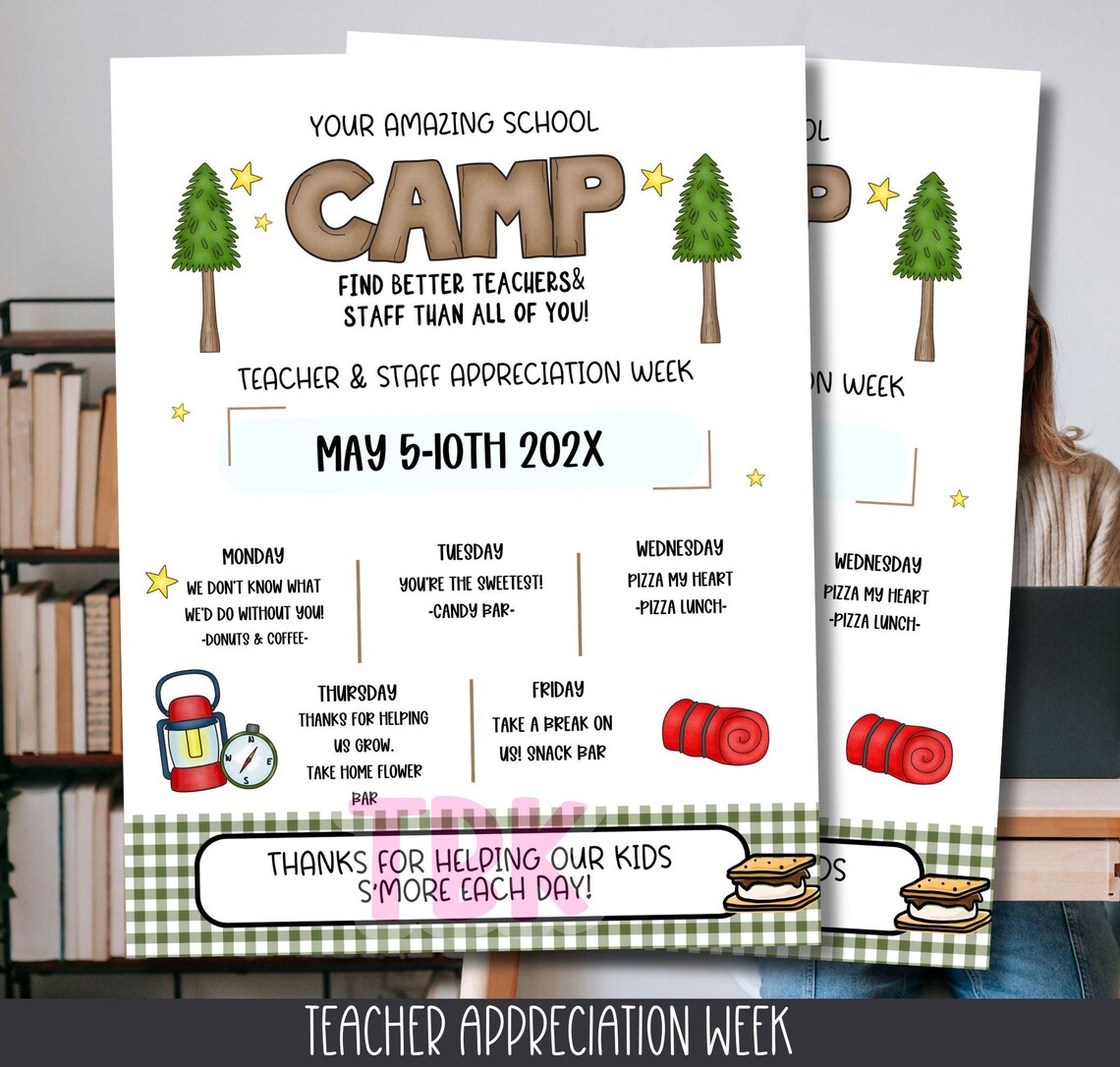 Camp Theme Teacher Appreciation Week Itinerary Template (digital ...