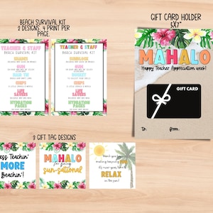 Beach Theme Teacher Appreciation Week Bundle Printable Signs, Gift Tag ...