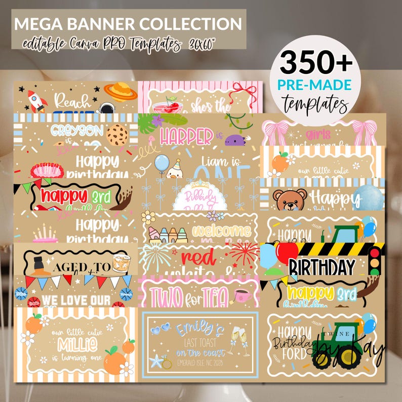 300+ Editable Banner and Border Templates Digital Download | 200+ Hand ...