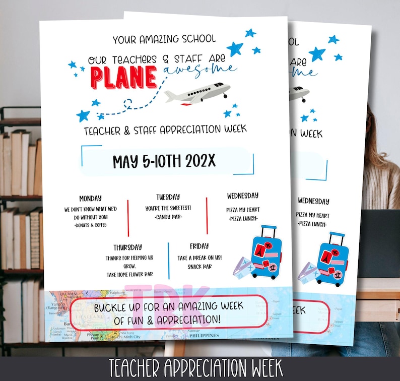 Travel Theme Teacher Appreciation Week Itinerary Flyer (editable Canva ...
