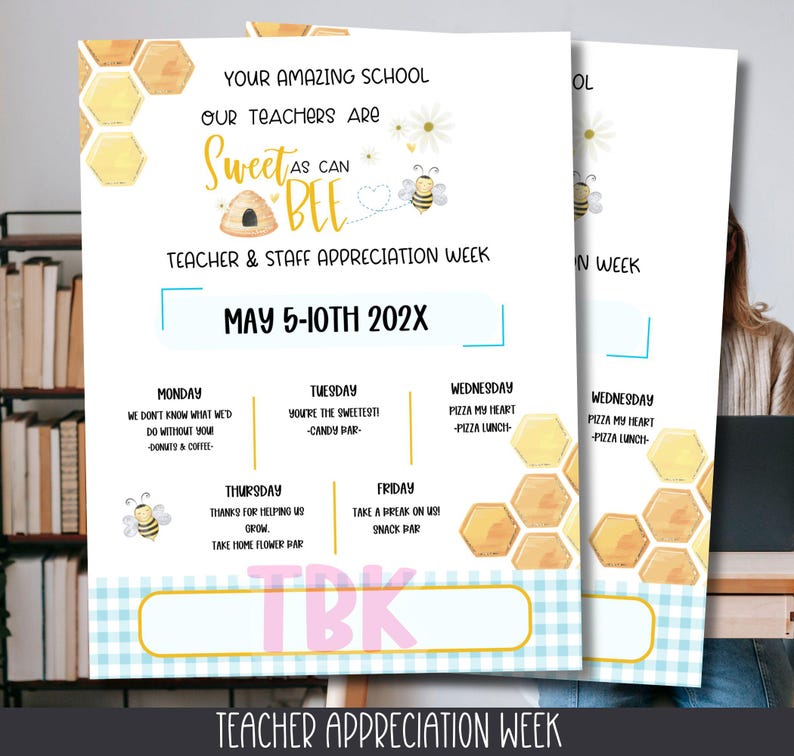Honey Bee Teacher Appreciation Week Itinerary Flyer (editable Canva ...