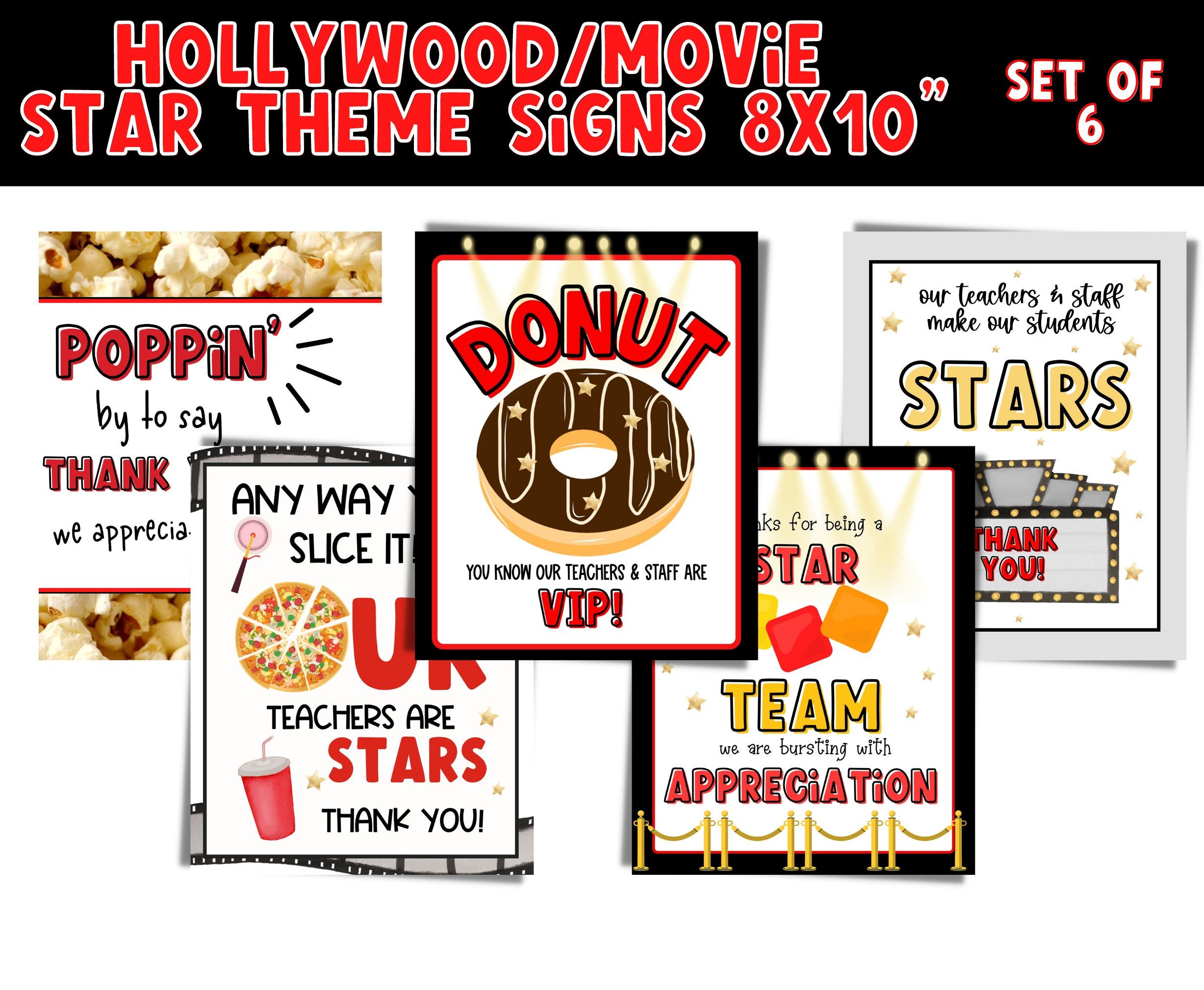 Hollywood Movie Star Teacher Appreciation Week Signs. Donut Sign ...