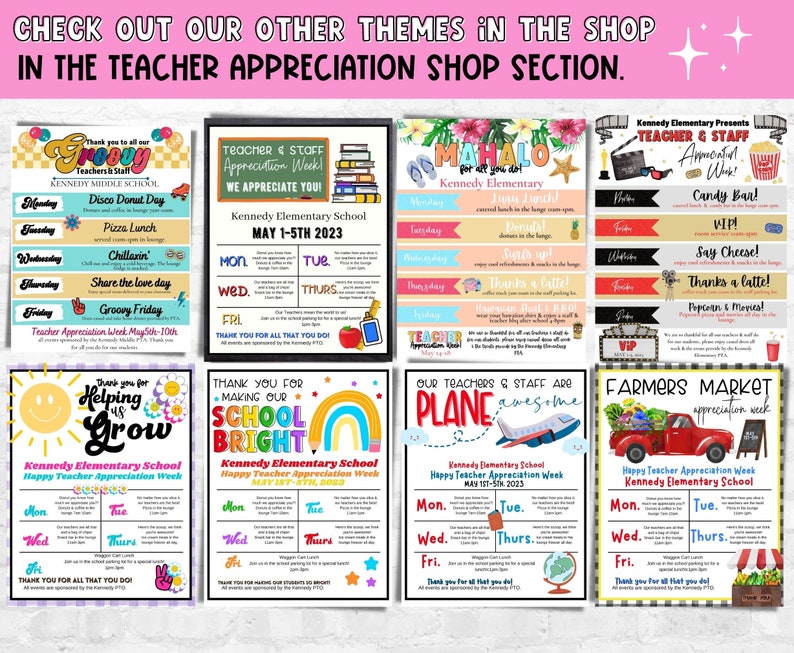 Farmers Market Teacher Appreciation Week Itinerary. Flyer - Etsy