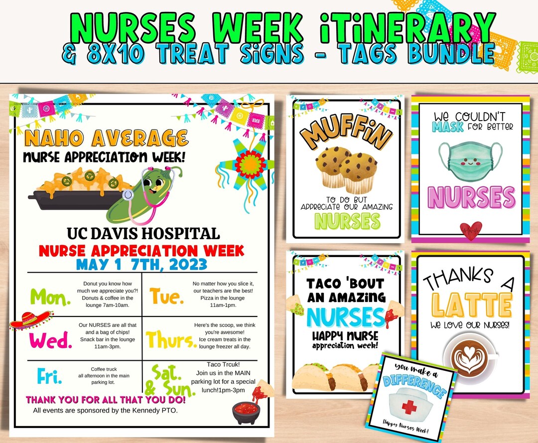Nurses Appreciation Week Itinerary. Nurse Appreciation Sign. Nacho ...