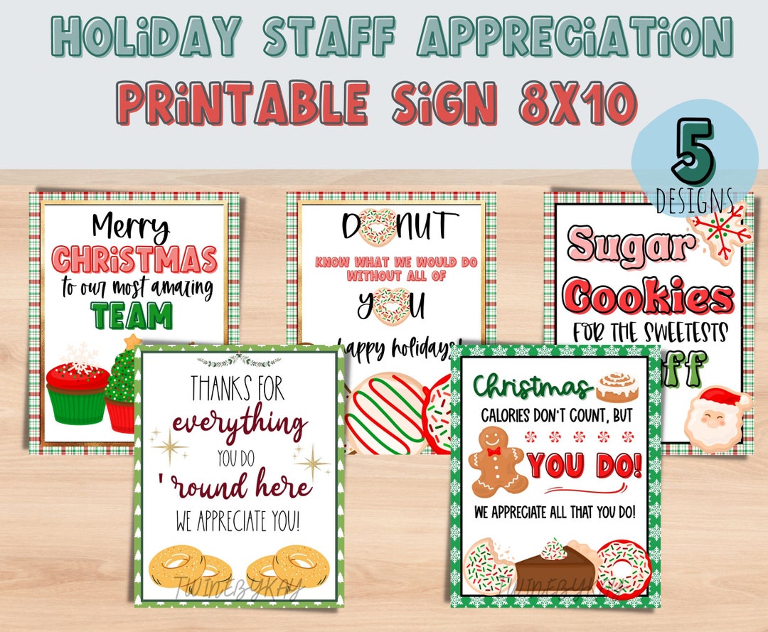 5 Holiday & Christmas Donut Staff Appreciation Signs 8x10 - Etsy