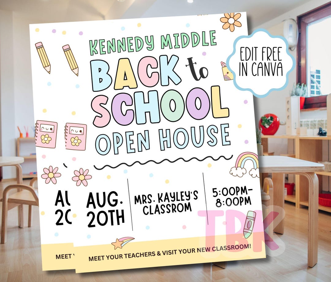 Pastel Back to School Open House Flyer: Editable Canva Template (PDF ...