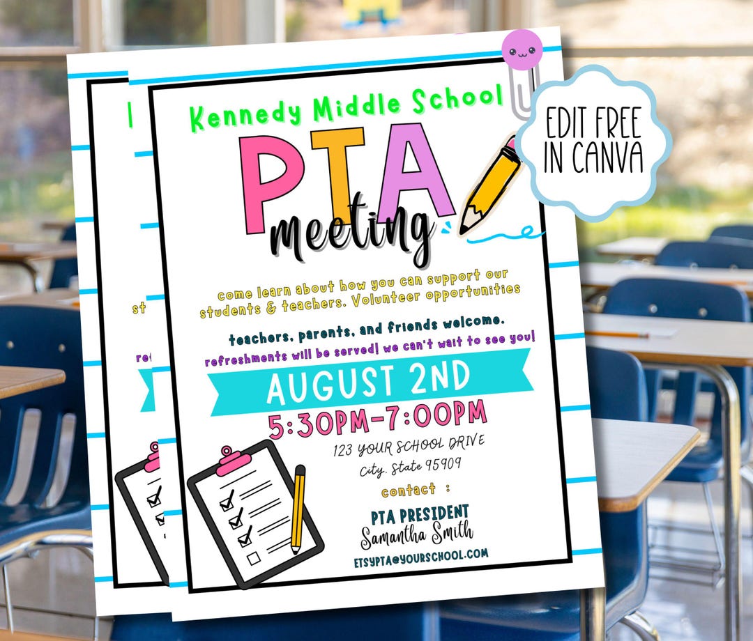 Editable Spring PTA Meeting Flyer Template | April News | PTO PTA Flyer ...