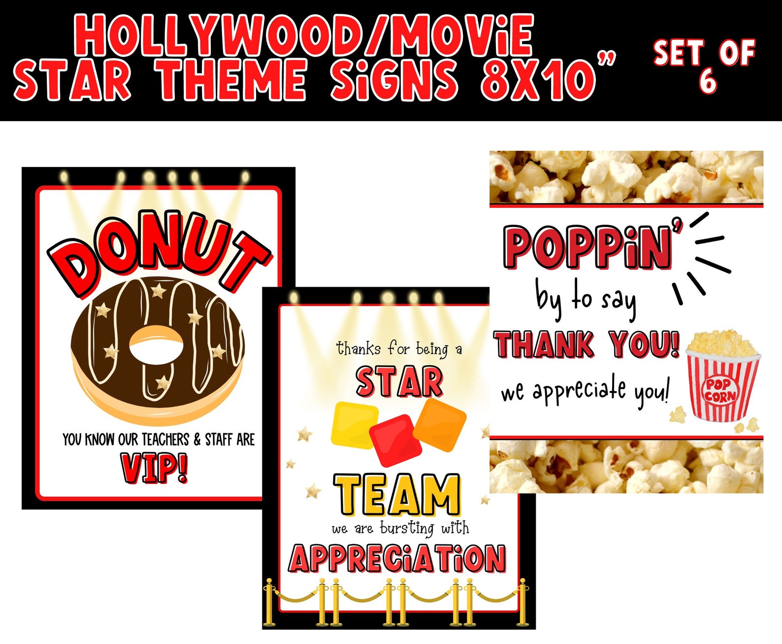 Hollywood Movie Star Teacher Appreciation Week Signs. Donut Sign ...