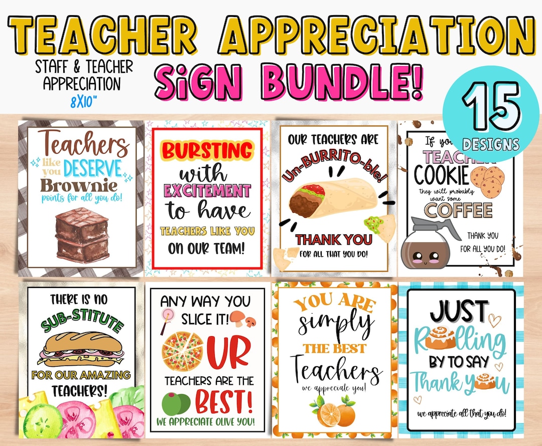 Teacher Appreciation Signs. 8x10 Staff Signs in 15 Designs. Donut ...