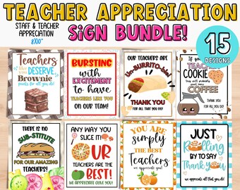 Teacher Appreciation Signs Bundle. 8x10 Staff Signs in 5 Designs. Donut ...
