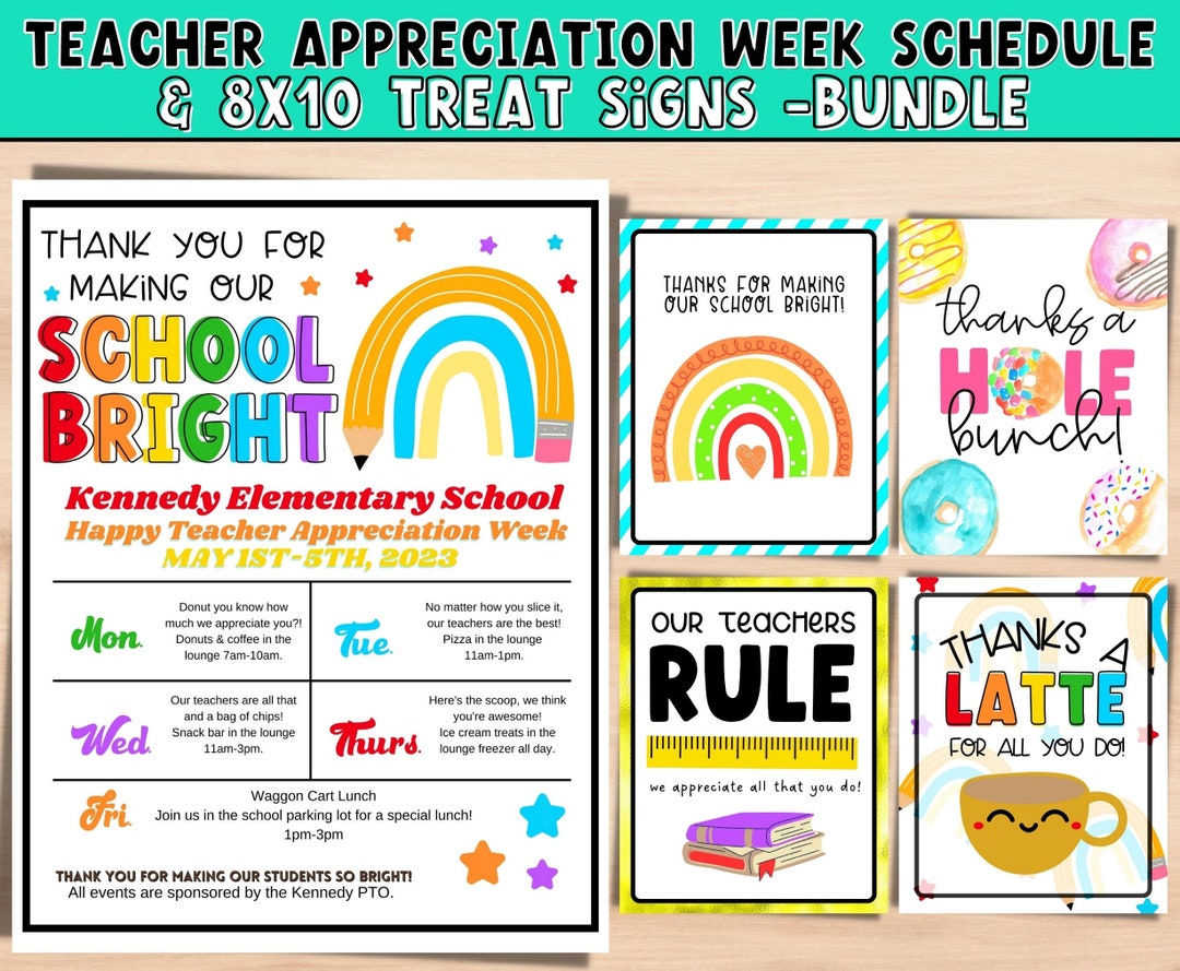 Rainbow Teacher Appreciation Week Itinerary. Flyer Template for Teacher ...