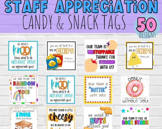 Snack & Candy Appreciation Tags: Teacher, Employee, Nurse (printable ...