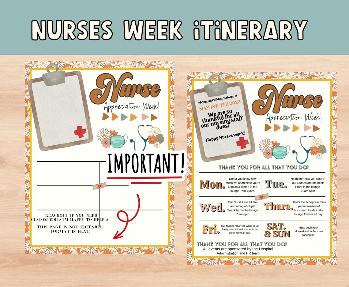 Nurses Appreciation Week Itinerary. Nurse Appreciation Sign. Nurses ...