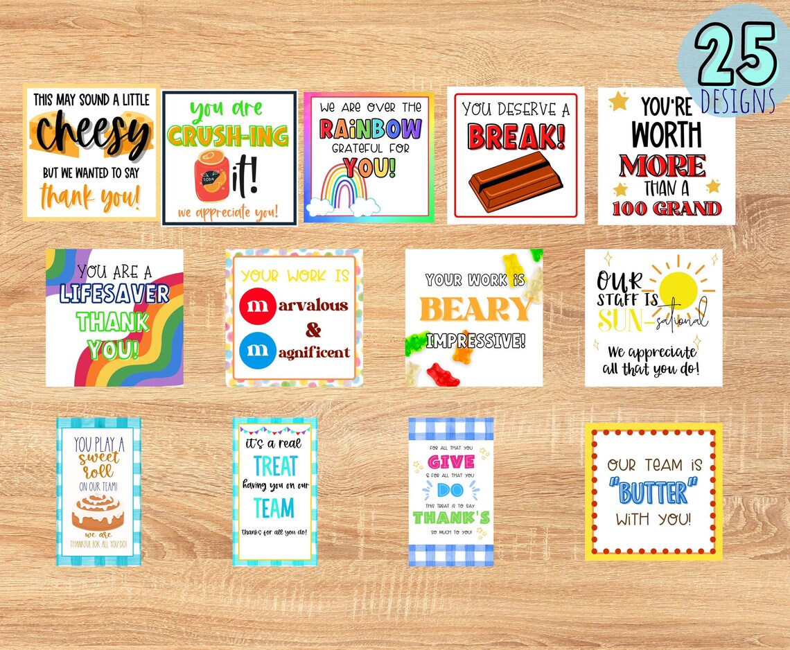 Snack Tags Teacher Employee Treat Tags/note BUNDLE 25 Designs - Etsy