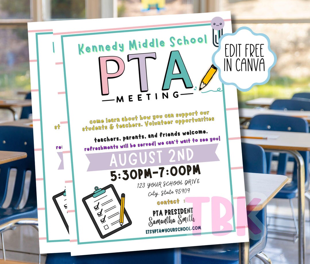 Editable Spring PTA Meeting Flyer Template (PDF) - Etsy