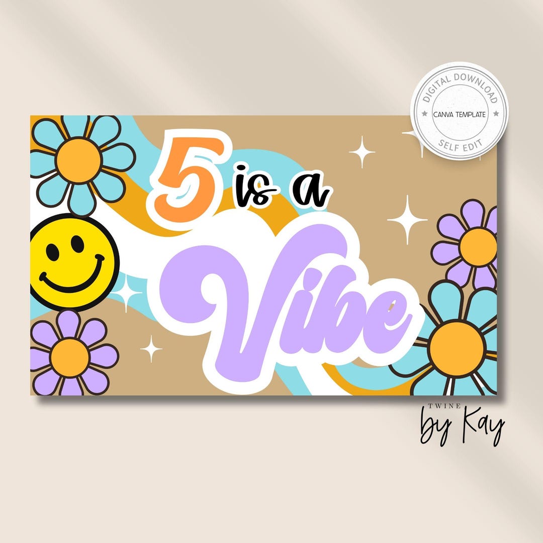 5 is a Vibe Painted Banner Template | Birthday Banner | Editable Banner ...