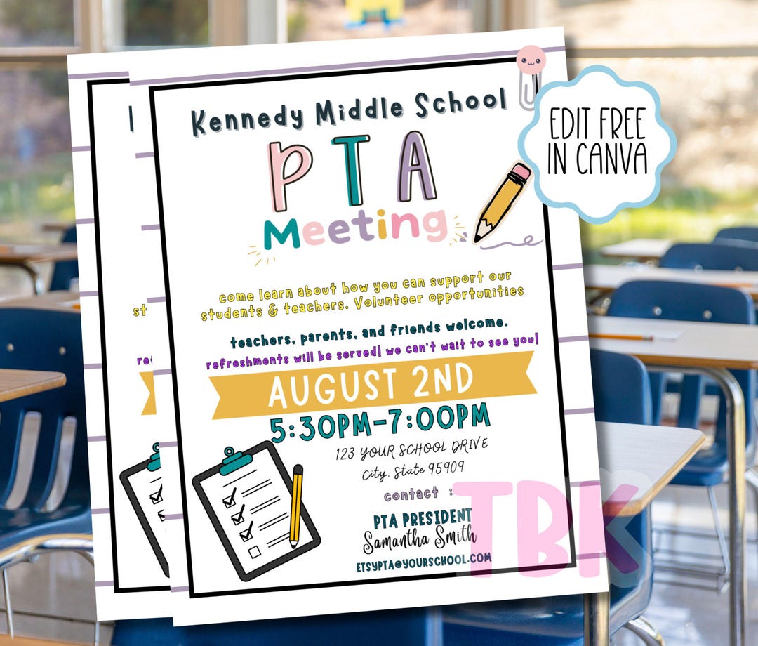 Editable Spring PTA Meeting Flyer Template | Patel Flyer | PTO PTA ...