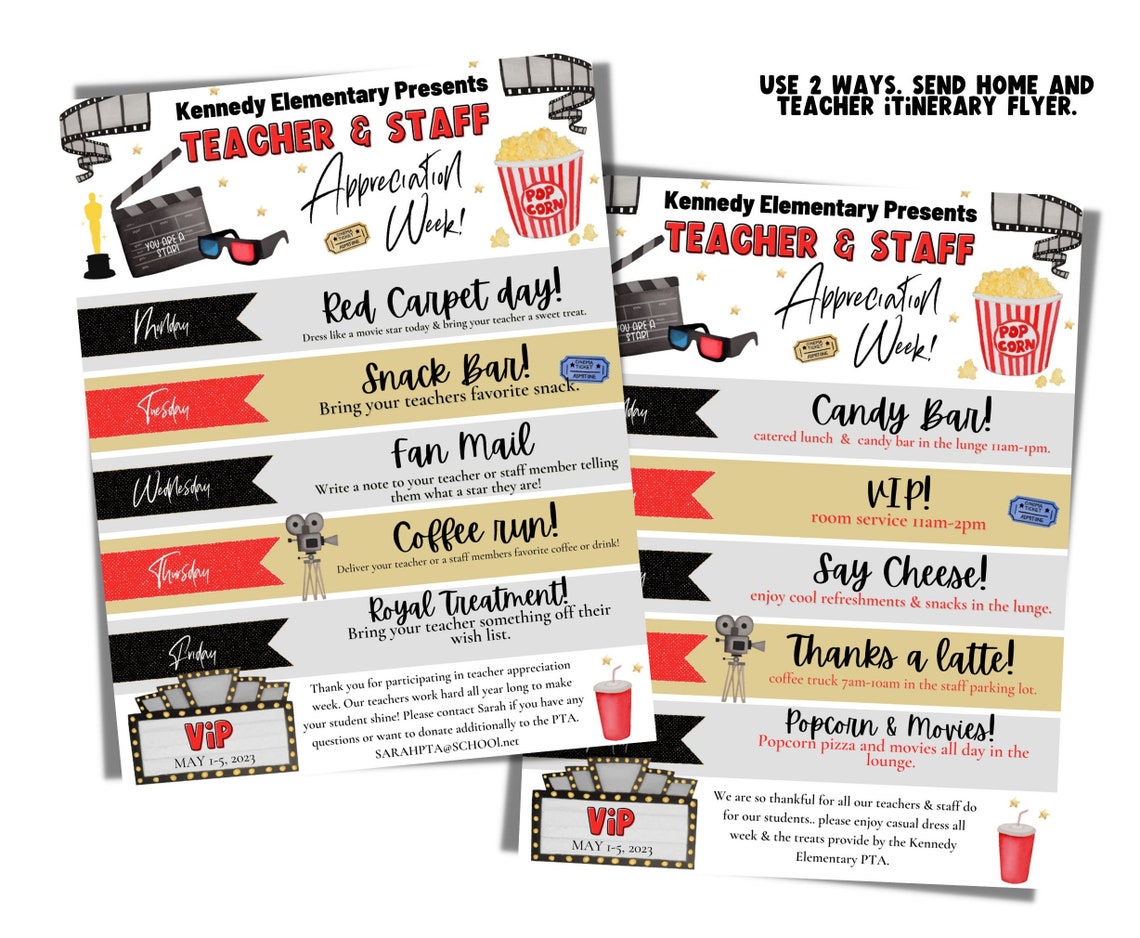 Hollywood Movie Star Teacher Appreciation Week Itinerary. - Etsy