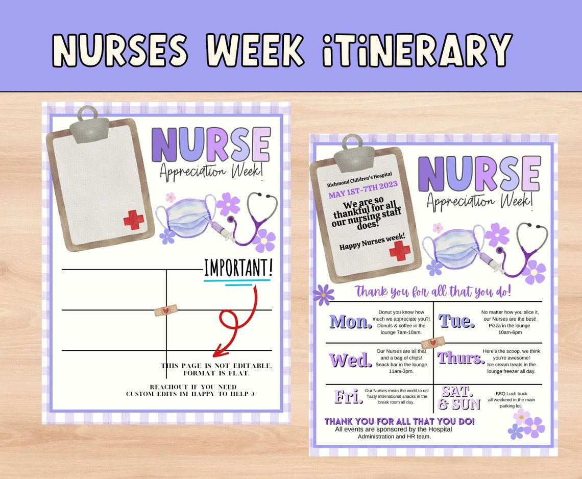Nurses Appreciation Week Itinerary. Nurse Appreciation Sign. Purple ...