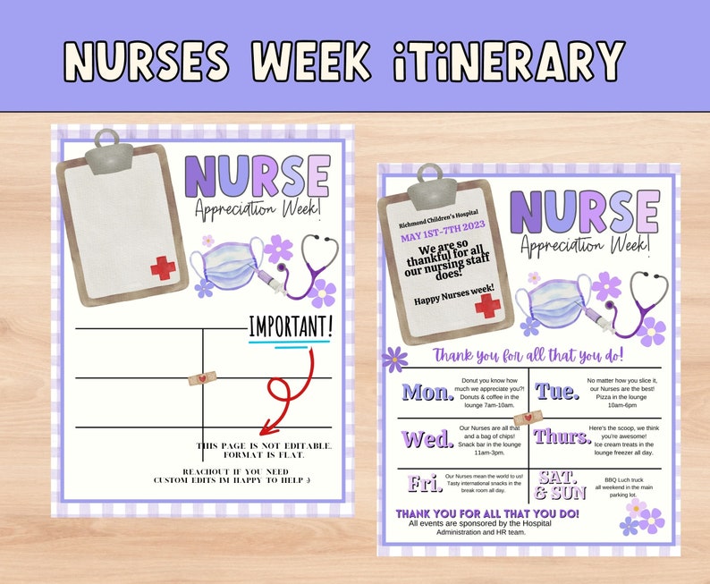 Nurses Appreciation Week Itinerary. Nurse Appreciation Sign. Purple ...