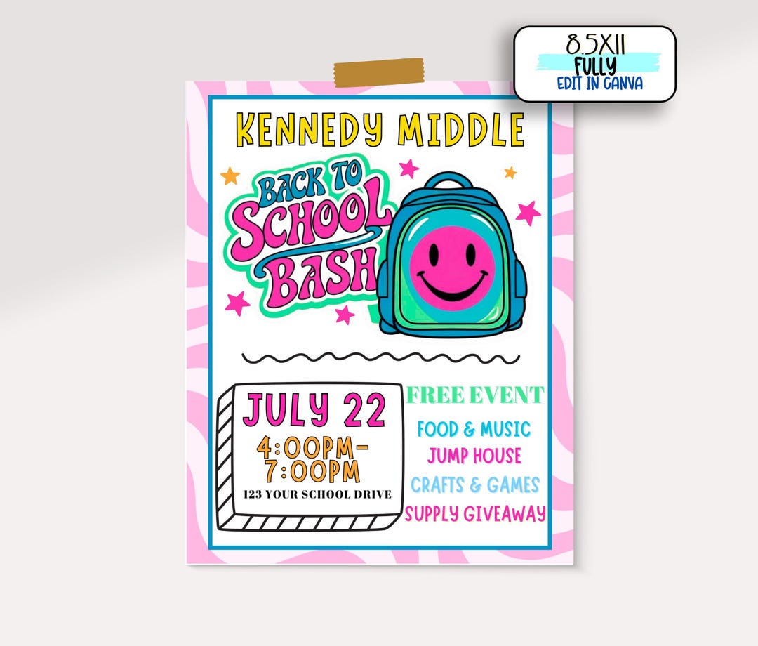 Back to School BASH | Groovy Theme | Editable PTA Meeting Template ...