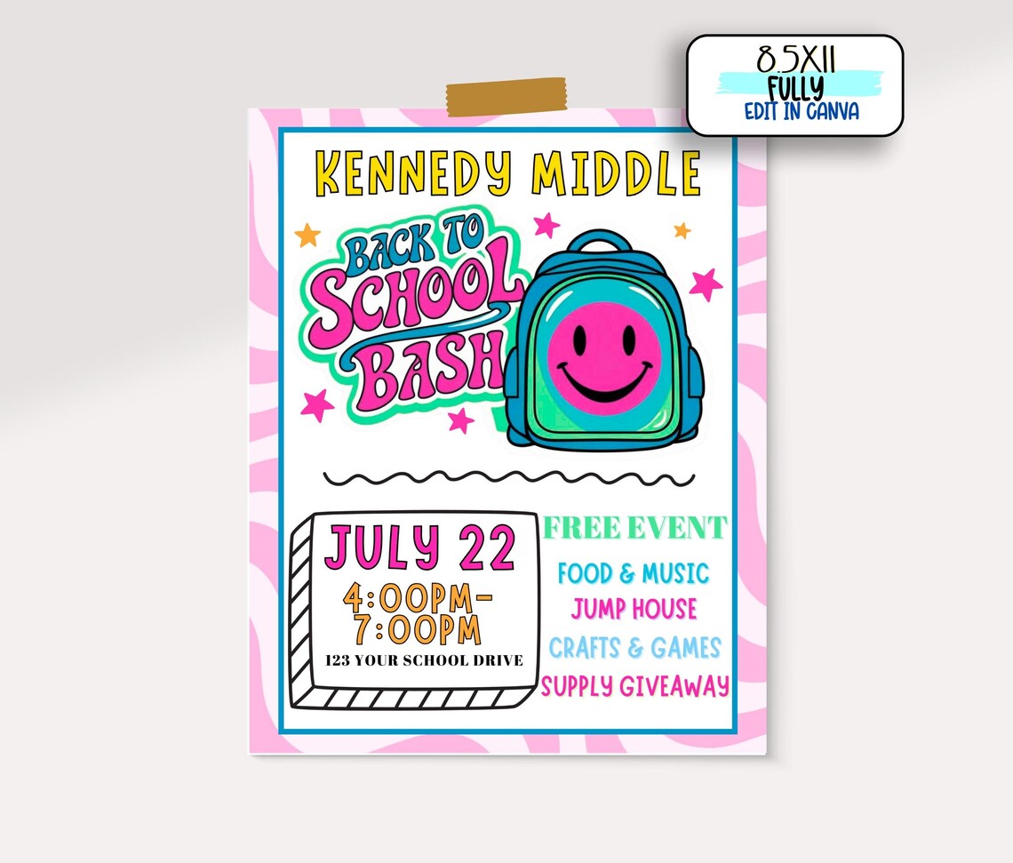 Groovy Back to School Bash Flyer: Editable PTA Invitation (digital ...