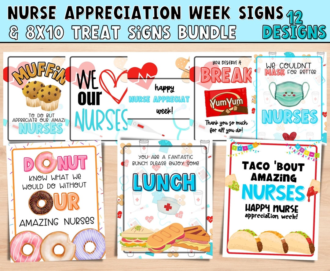 Nurses Appreciation Week LUNCH and Treat Signs. Donut Sign. Nurse ...