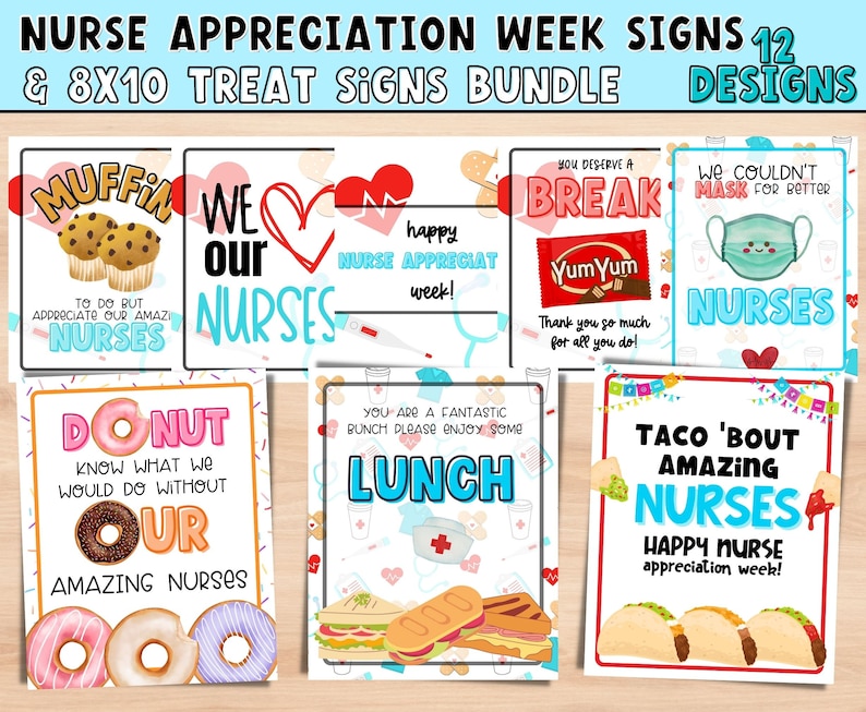 Nurses Appreciation Week LUNCH and Treat Signs. Donut Sign. Nurse ...