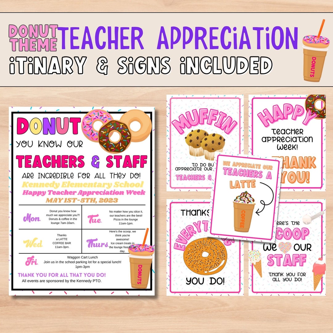 Donut Teacher Appreciation Week Itinerary & Signs (digital Download) - Etsy