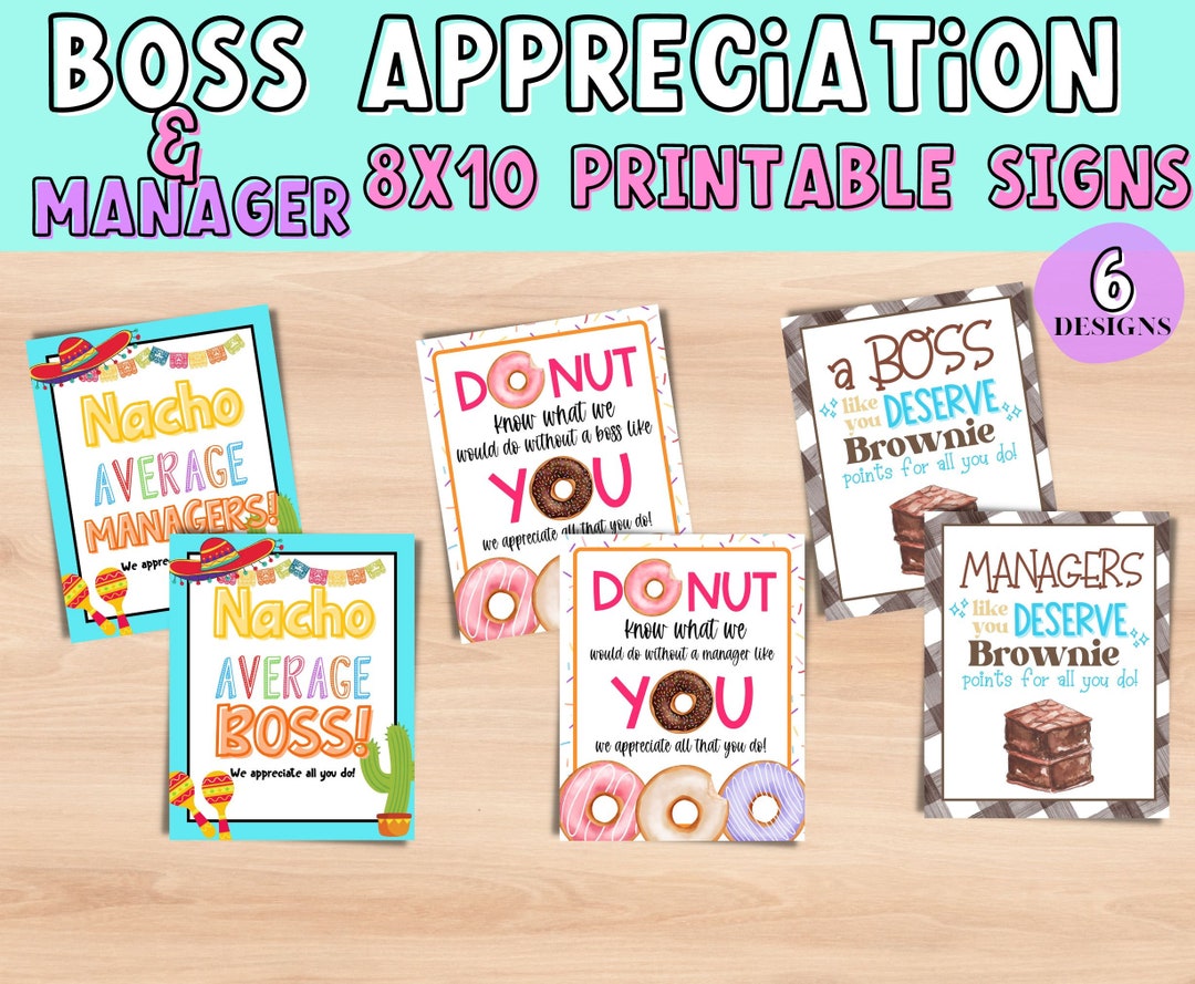 Boss Appreciation Printable Signs. Best Manager Appreciation Gift. - Etsy