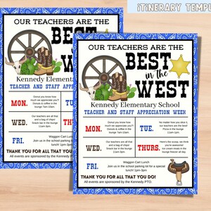 Western Theme Teacher Appreciation Week Itinerary. Flyer Template for ...